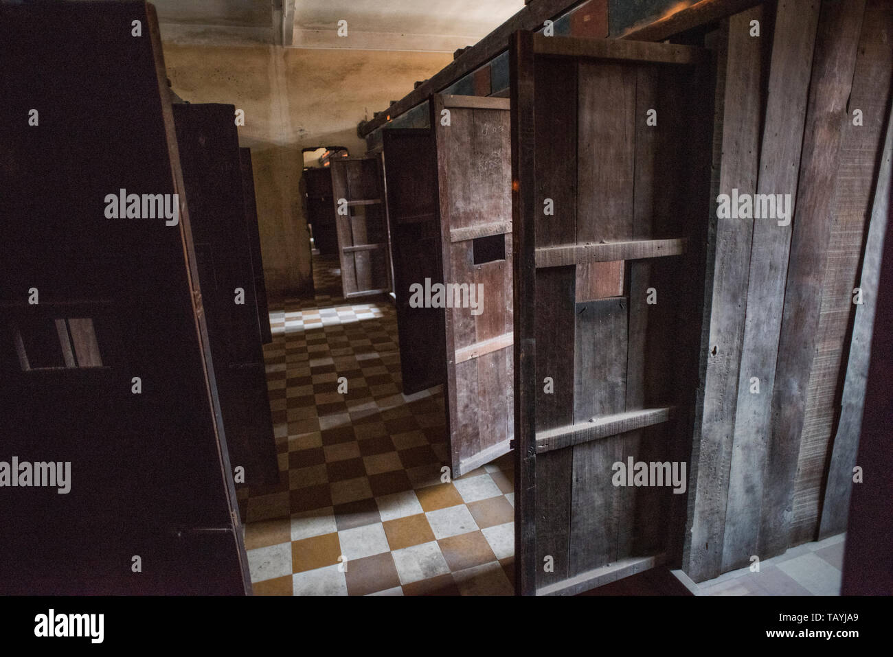Concentration camp cells at the S-21 Tuol Sleng Genocide Museum, Phnom ...