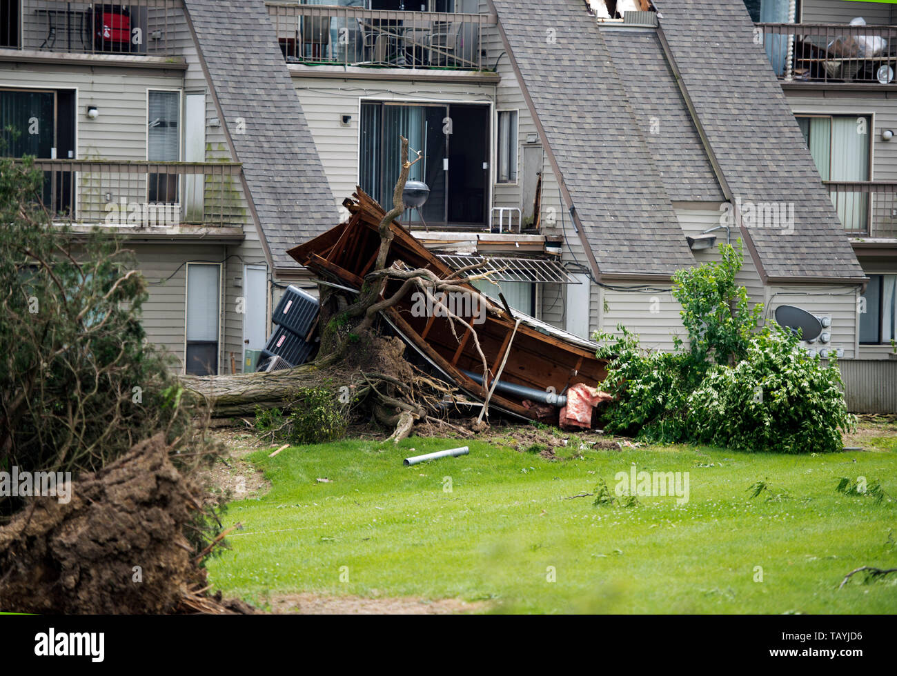 May 28, 2019: A fallen balcony destroyed by the devastating tornado the ...