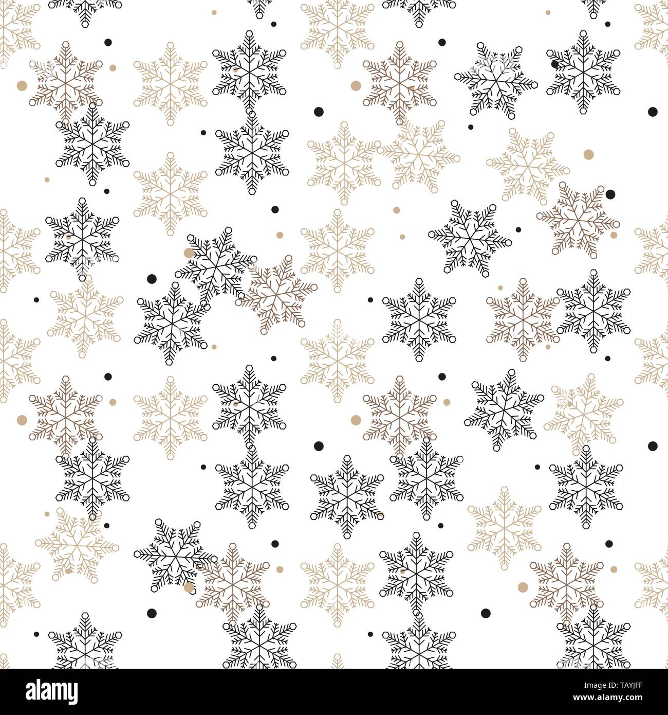 Snowflake seamless pattern. White and brown retro background. Chaotic ...
