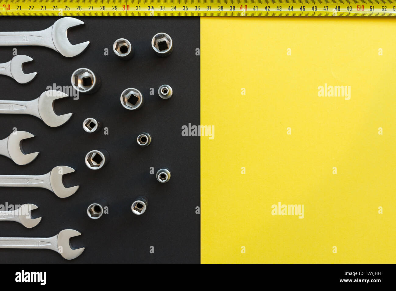 Flat Lay Composition With Different Construction Tools on Black and ...