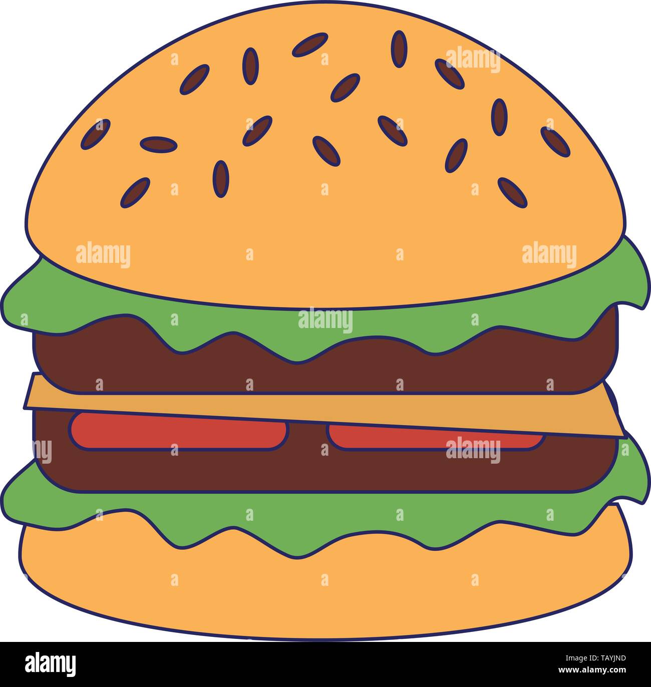 Hamburger fast food cartoon isolated blue lines Stock Vector Image ...