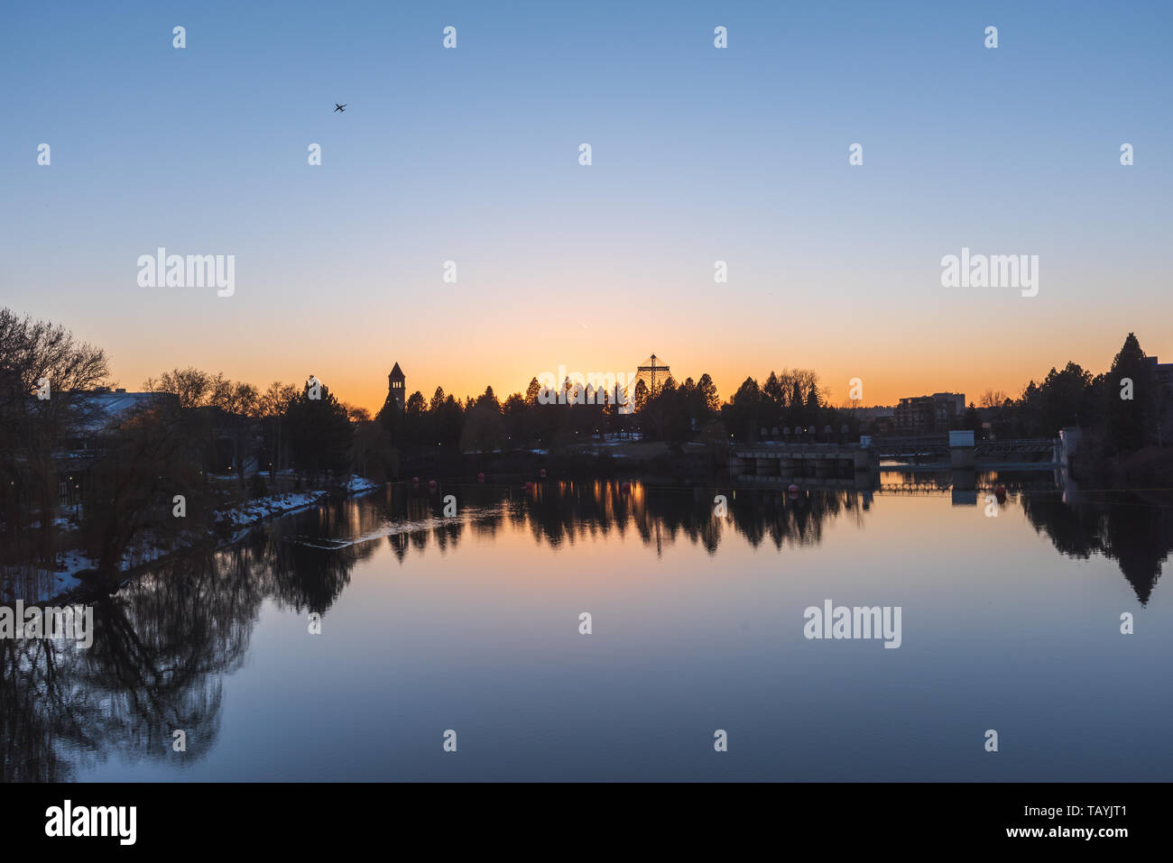 Early Evening Views of the Spokane River flowing in front of the ...