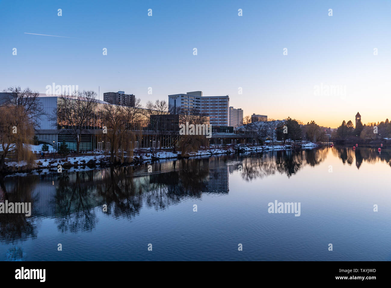 Early Evening Views of the Spokane River flowing in front of the ...