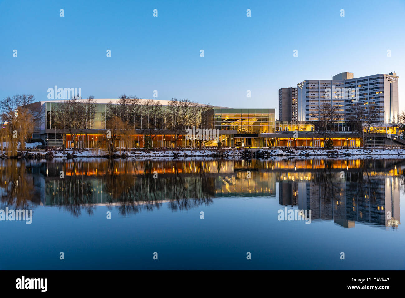 Early Evening Views of the Spokane River flowing in front of the ...