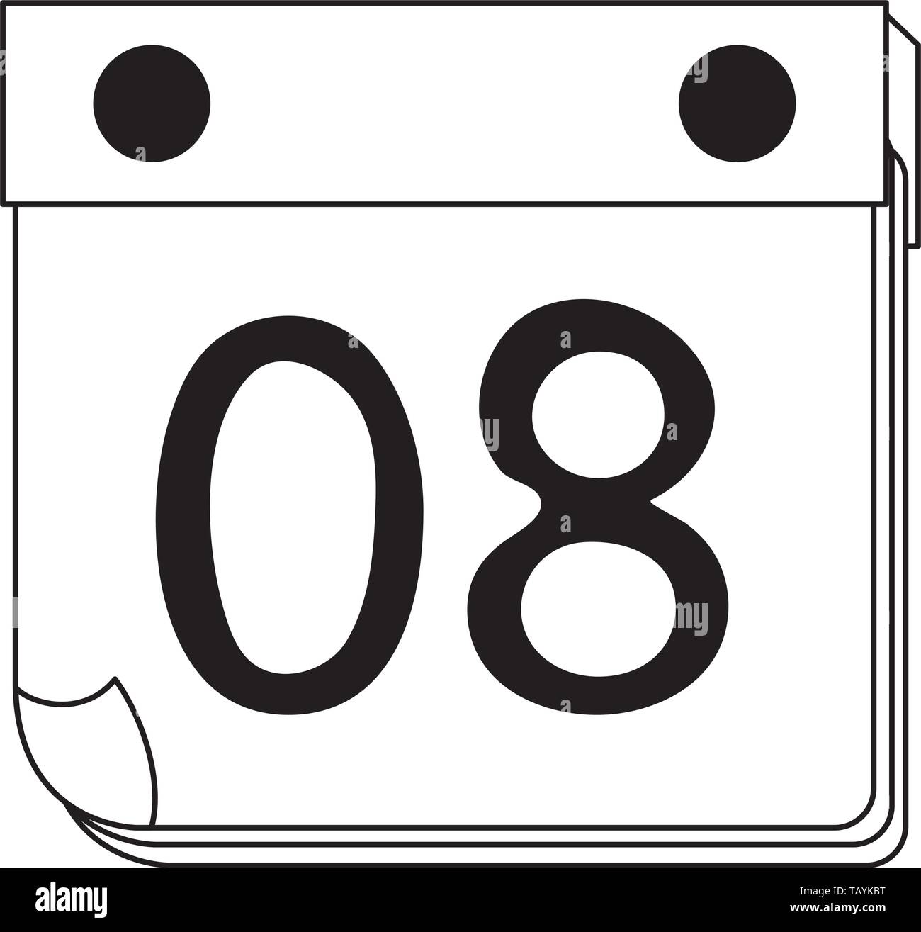 Calendar with day eight symbol cartoon in black and white Stock Vector ...