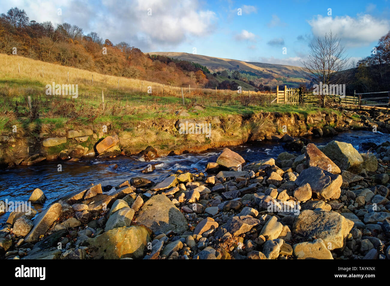 UK,Derbyshire,Peak District,River Ashop near Blackden Brook looking ...