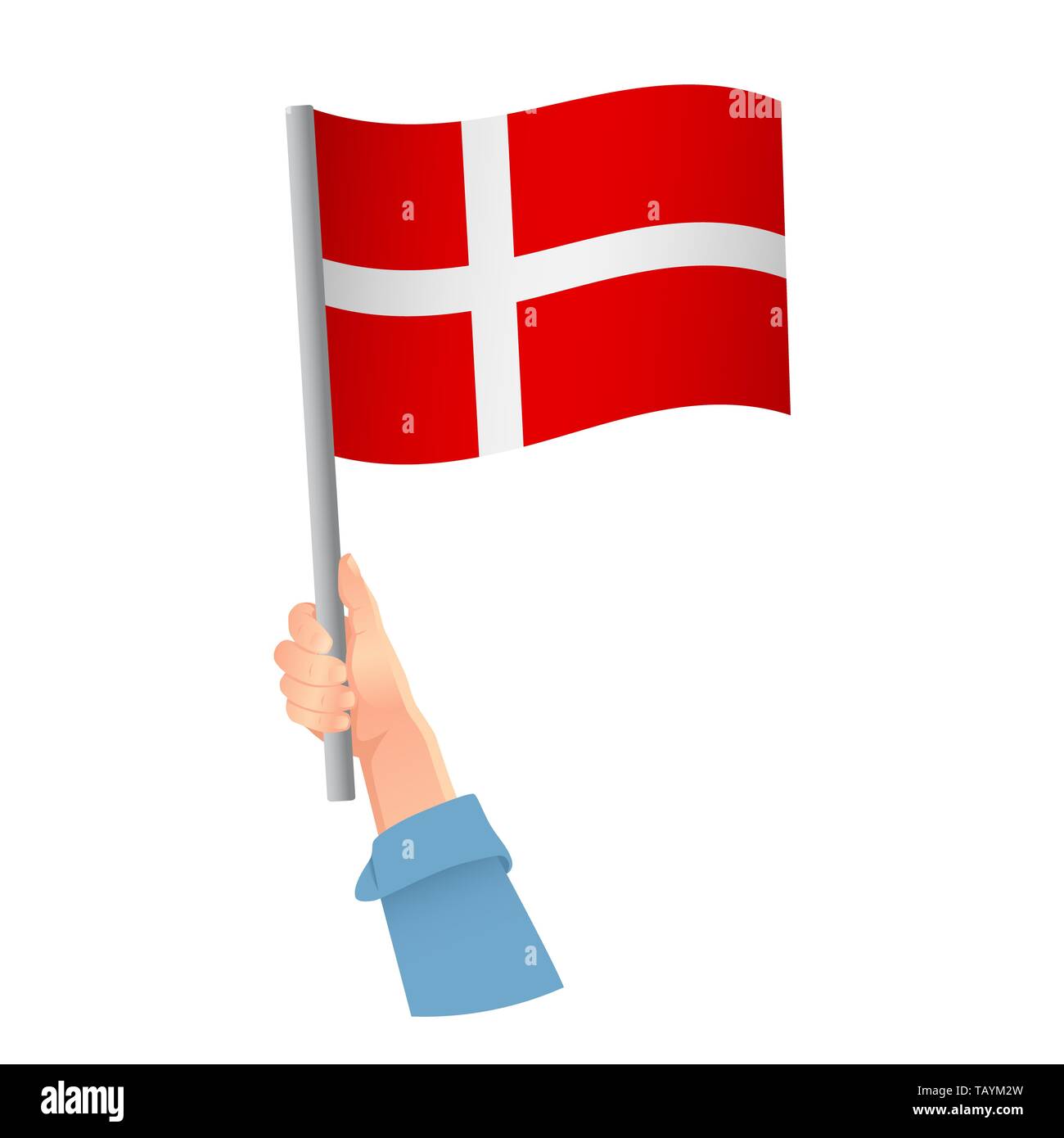 Denmark flag in hand. Patriotic background. National flag of Denmark ...