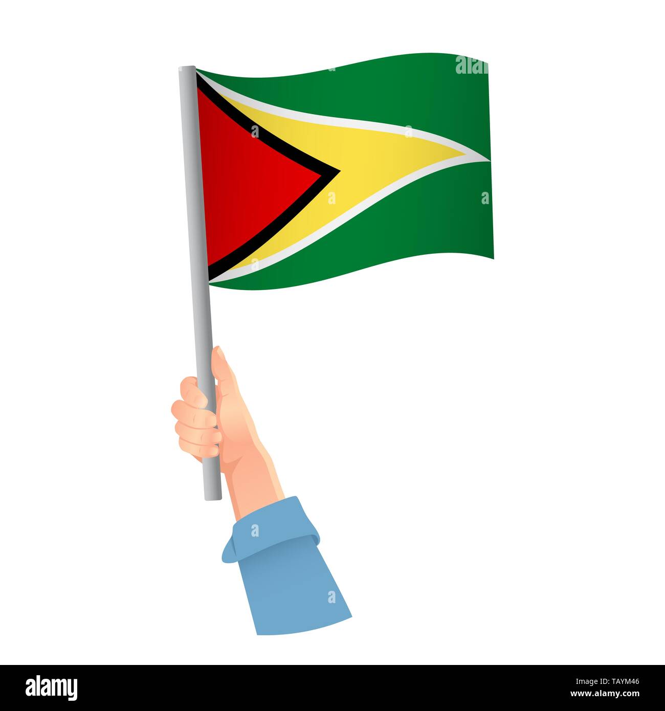 Guyana flag in hand. Patriotic background. National flag of Guyana illustration Stock Photo - Alamy