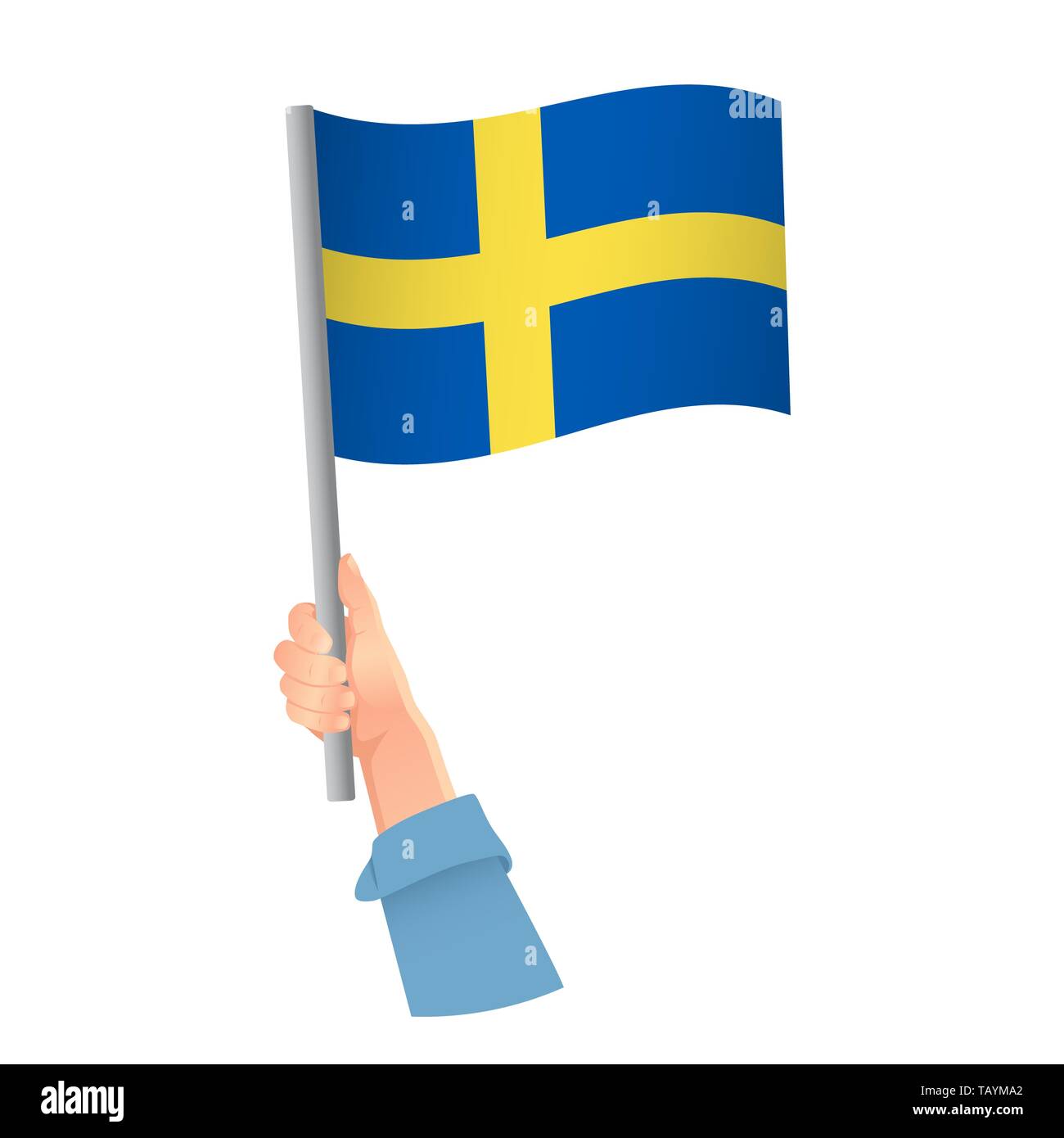 Sweden flag in hand. Patriotic background. National flag of Sweden ...