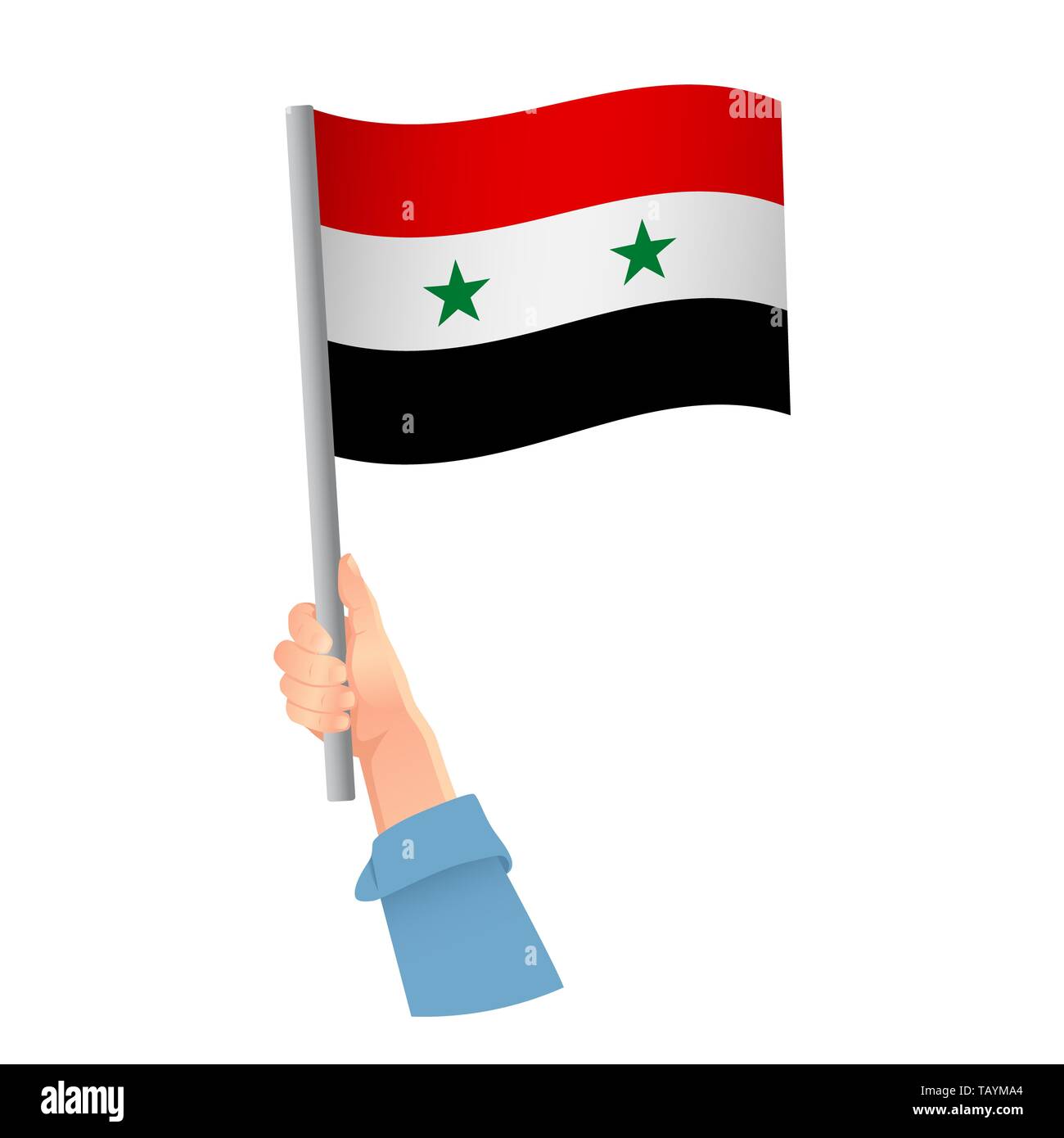 Syria flag in hand. Patriotic background. National flag of Syria ...