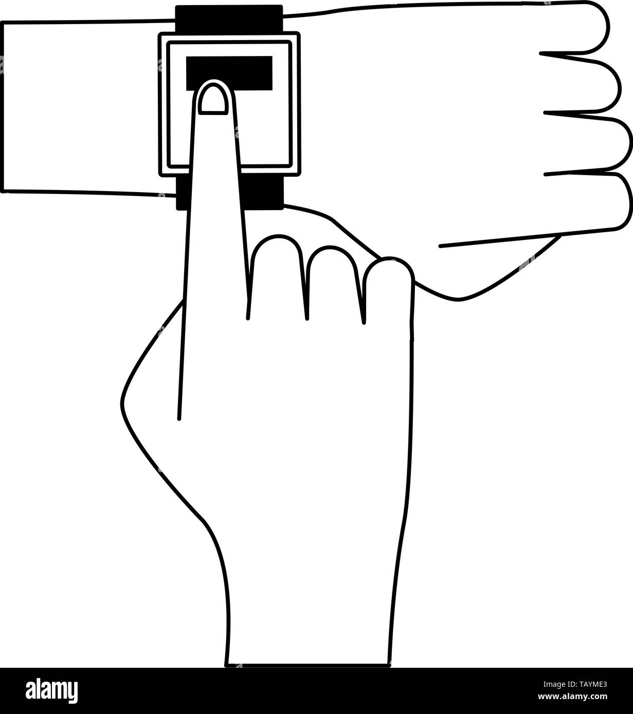 Hand with wristwatch cartoon isolated in black and white Stock Vector ...