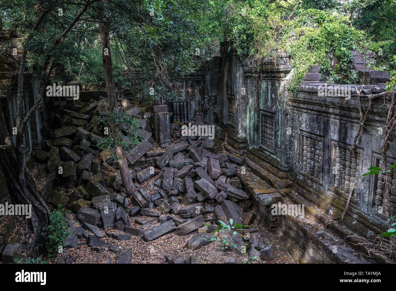 Ruins of ancient Beng Mealea Temple over jungle, Cambodia. Beng Mealea ...
