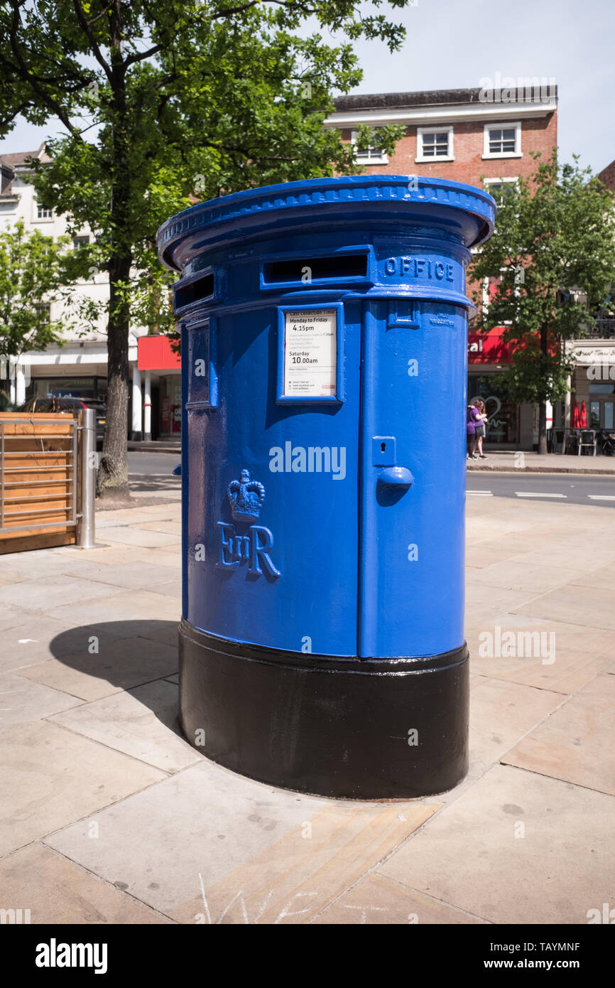 Blue painted post boxes to celebrate cricket world cup Stock Photo - Alamy