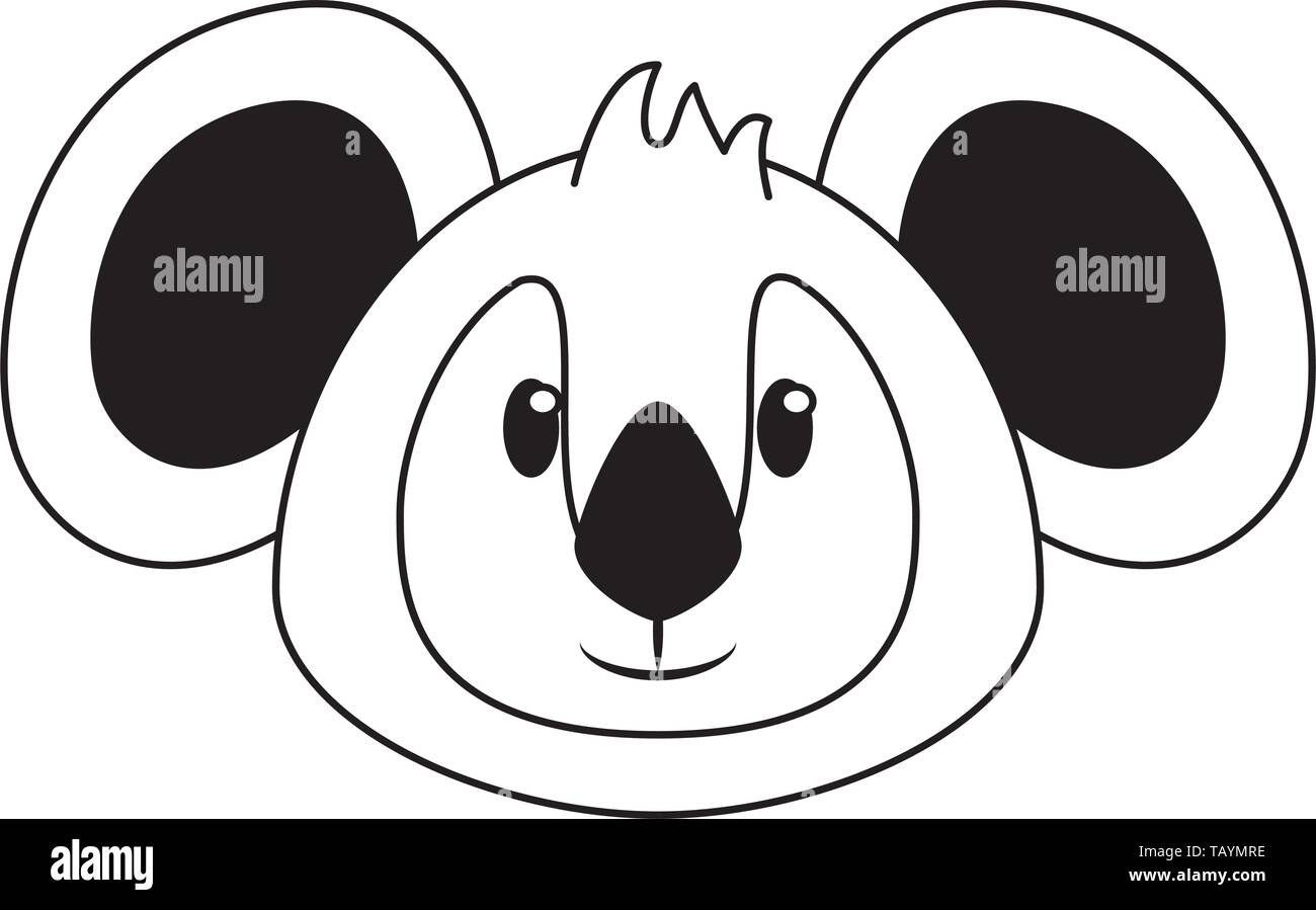 Koala head wildlife cute animal cartoon in black and white Stock Vector ...