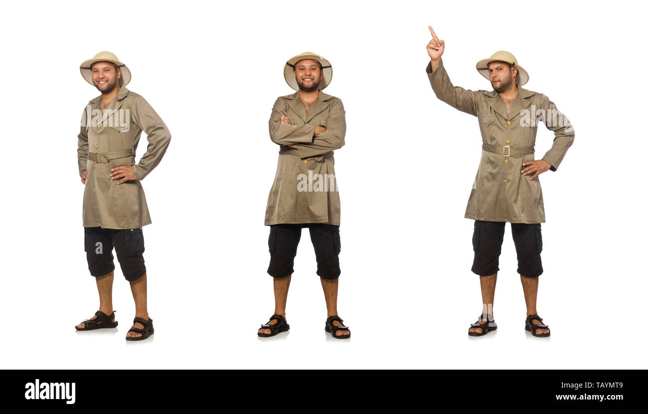 Man in safari hat isolated on white Stock Photo - Alamy