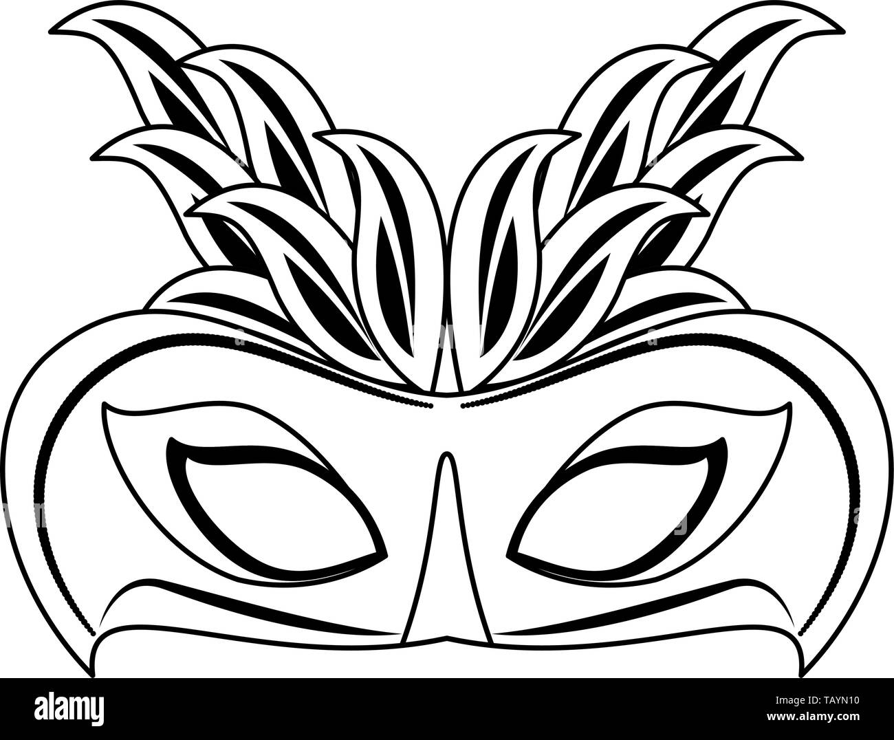 Festival mask with feathers in black and white Stock Vector Image & Art ...