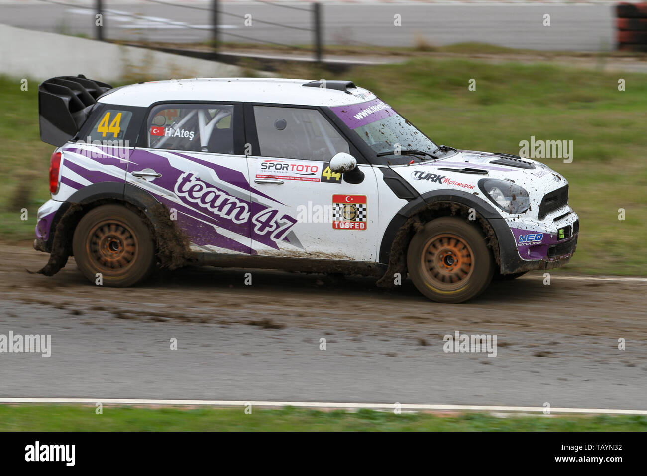ISTANBUL, TURKEY - DECEMBER 16, 2018: Halim Ates drives Mini JCW WRC ...