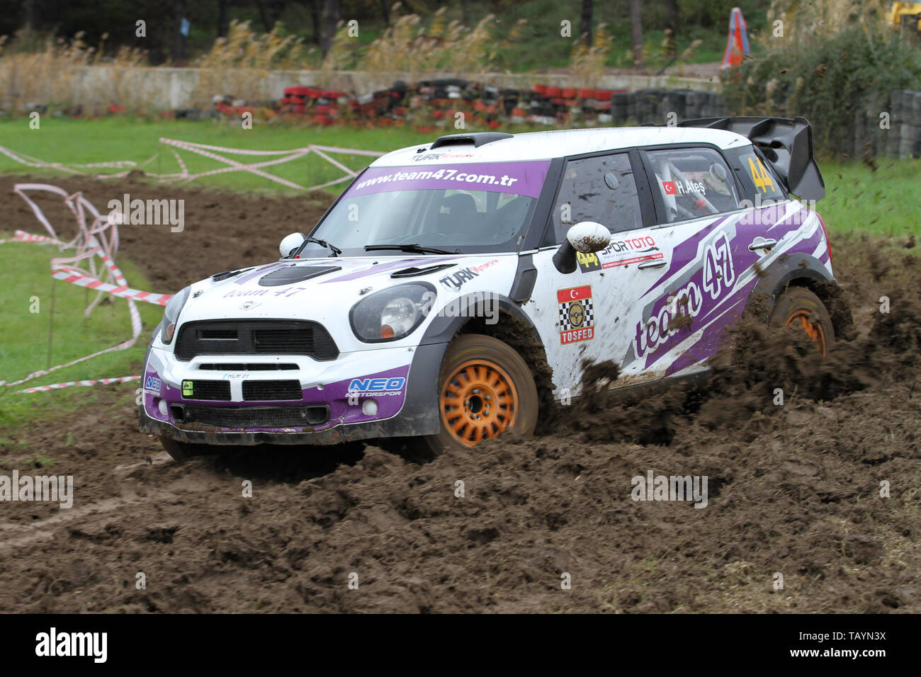 ISTANBUL, TURKEY - DECEMBER 16, 2018: Halim Ates drives Mini JCW WRC ...