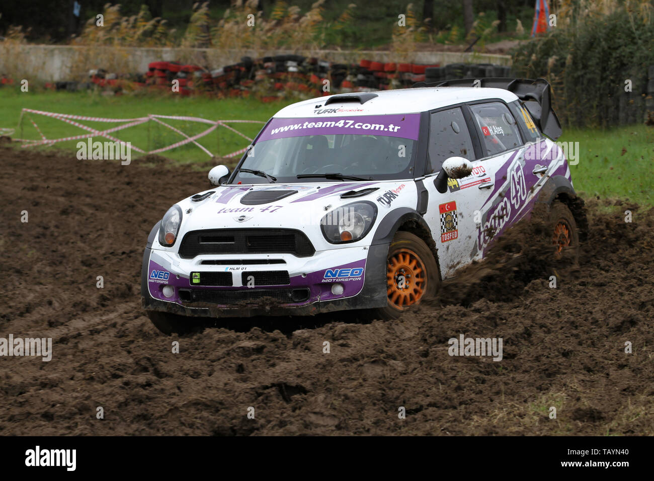 ISTANBUL, TURKEY - DECEMBER 16, 2018: Halim Ates drives Mini JCW WRC ...