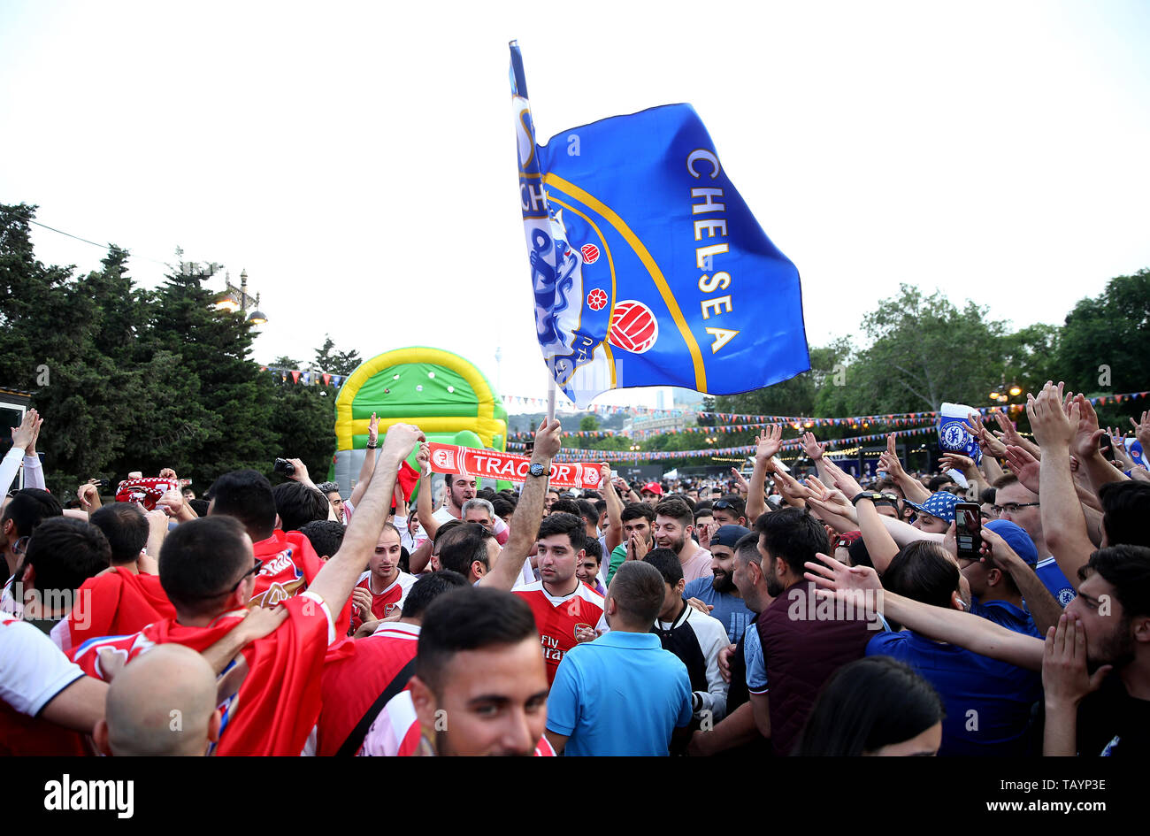 Arsenal and Chelsea fans in the Fan Zone in Baku, Azerbaijan Stock ...