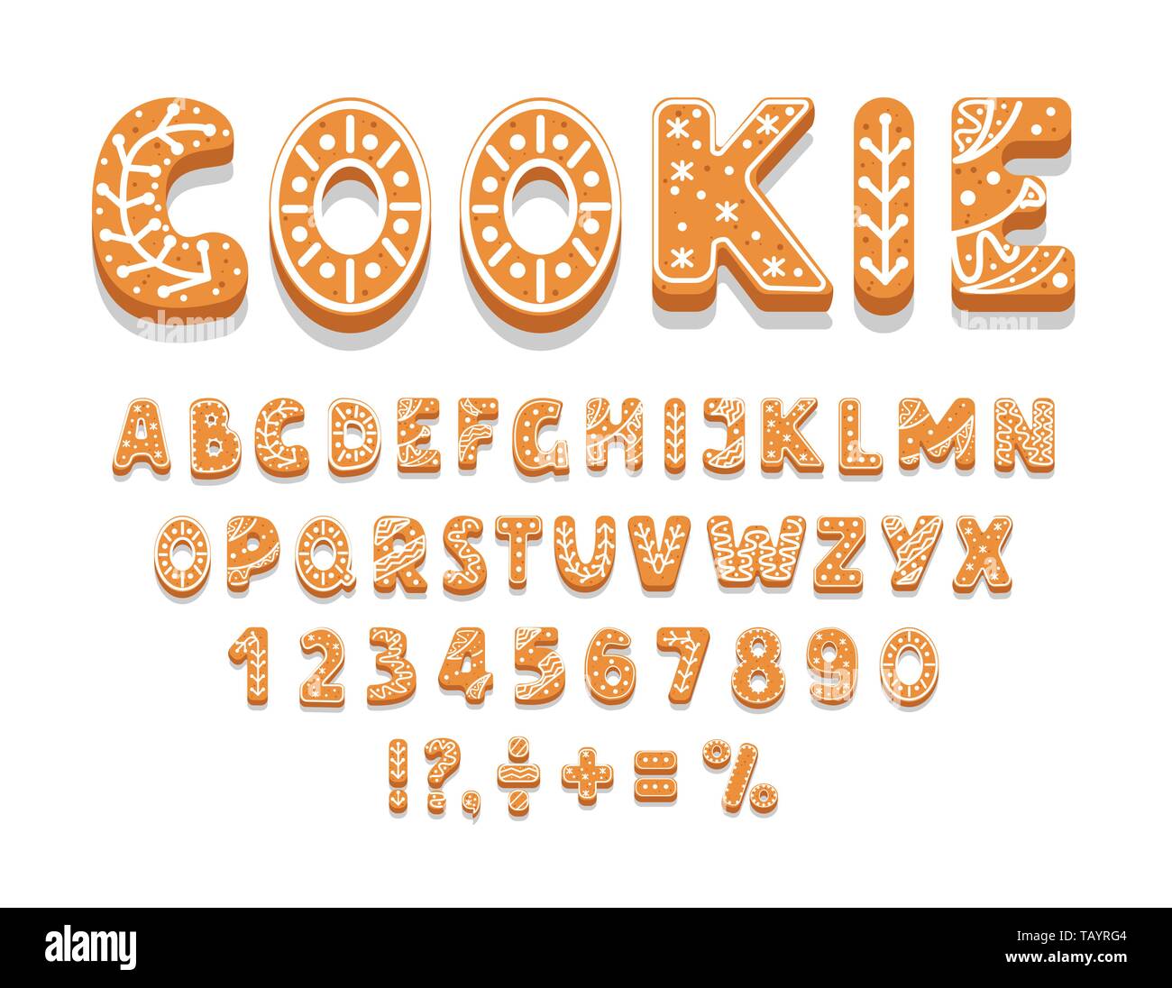 Set of gingerbread cookies alphabet, numbers, holiday treat, sweet ...