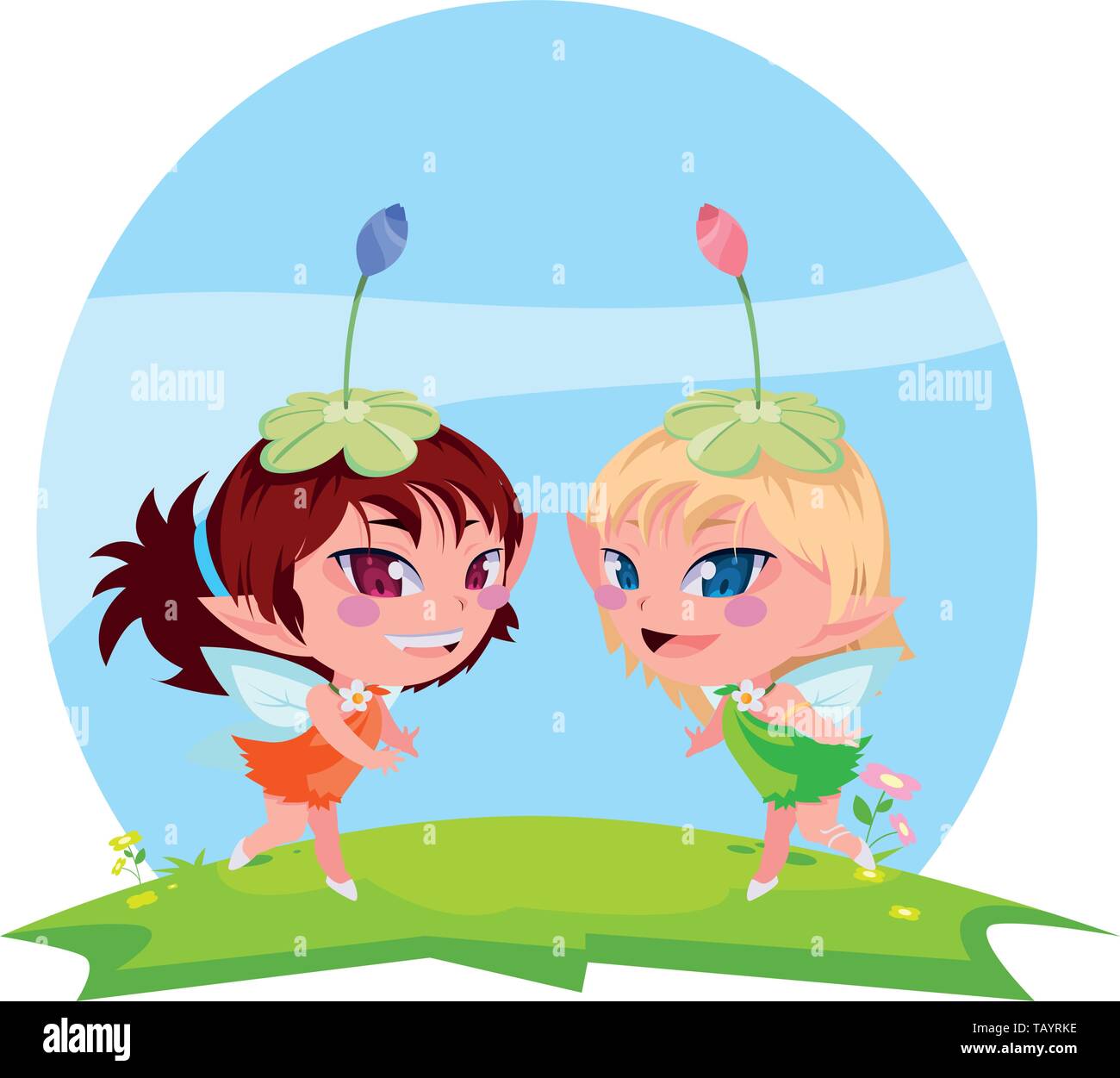 beautiful magic fairies in camp vector illustration design Stock Vector ...