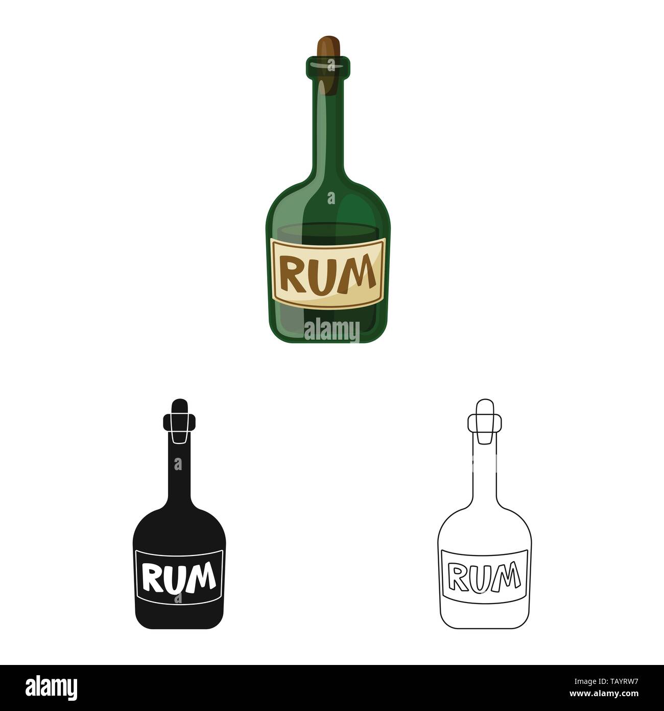 Vector illustration of rum and bottle symbol. Collection of rum and ...