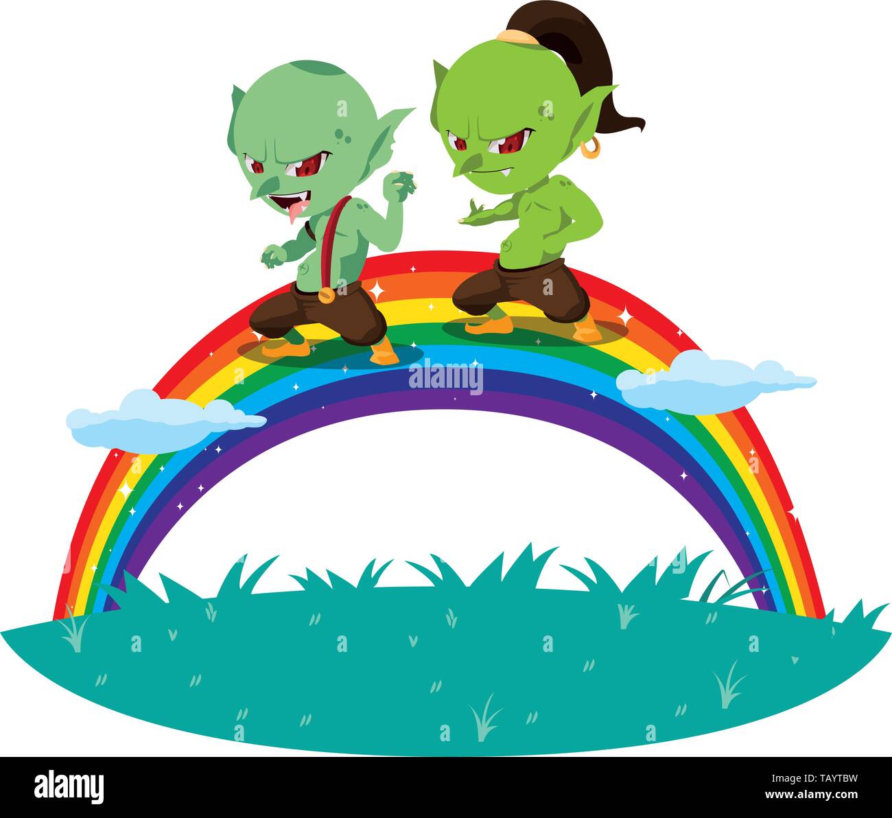 ugly trolls with rainbow magic characters vector illustration design ...