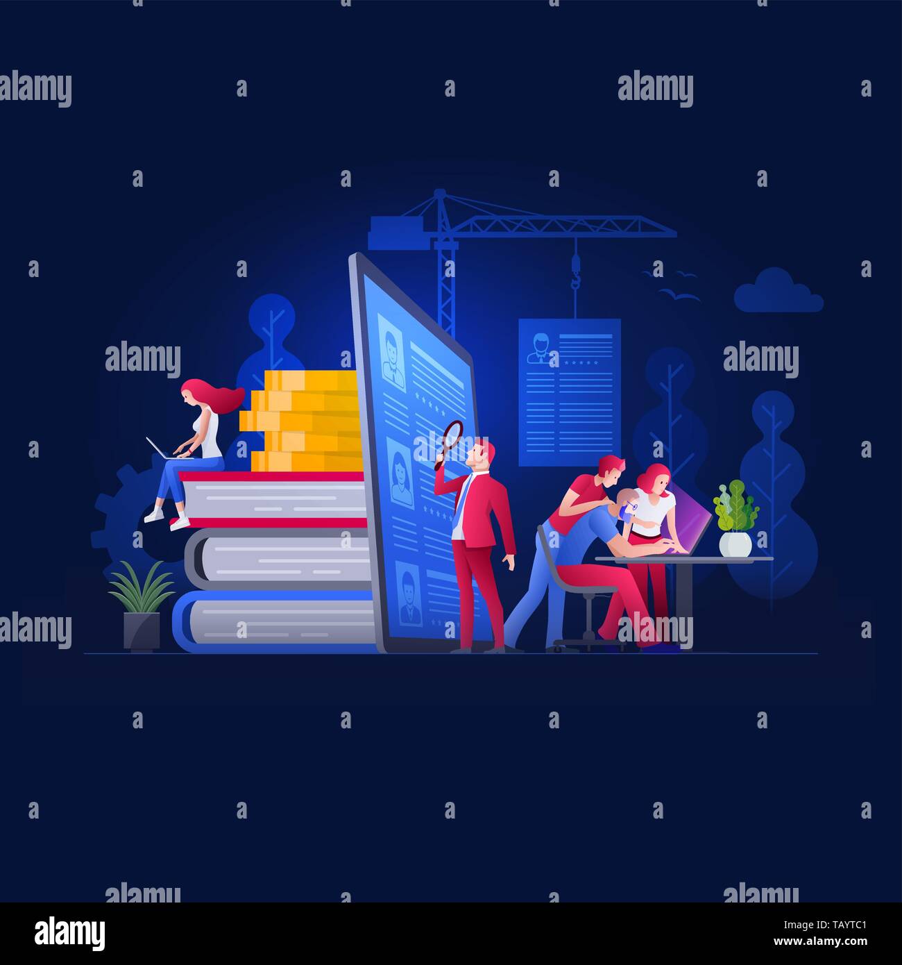 Vector illustration people are working on hiring, human resources and ...