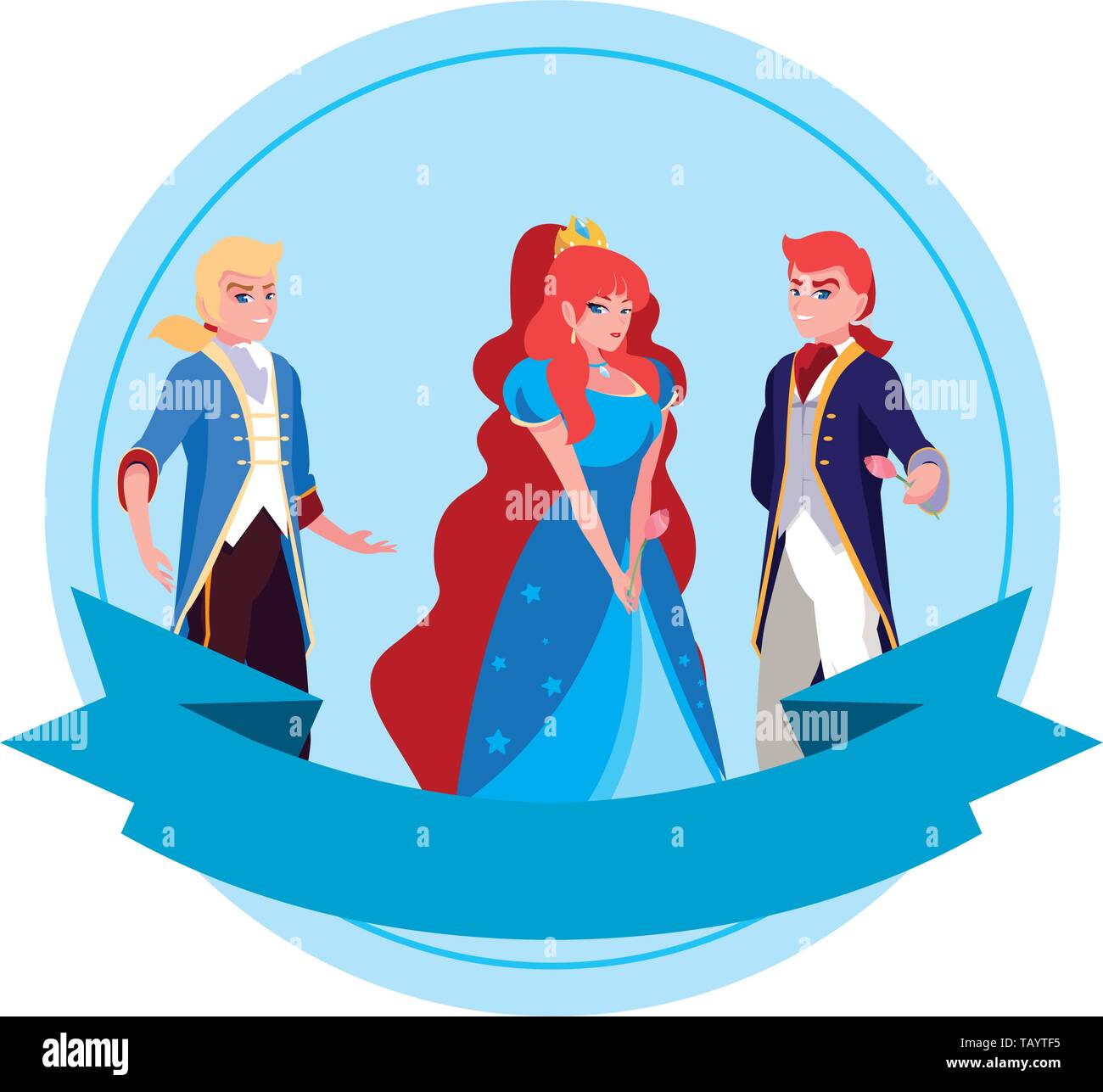 beautiful princess with princes of tales characters vector illustration ...