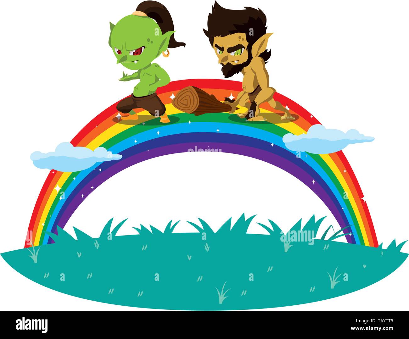 ugly troll with caveman gnome and rainbow vector illustration design ...