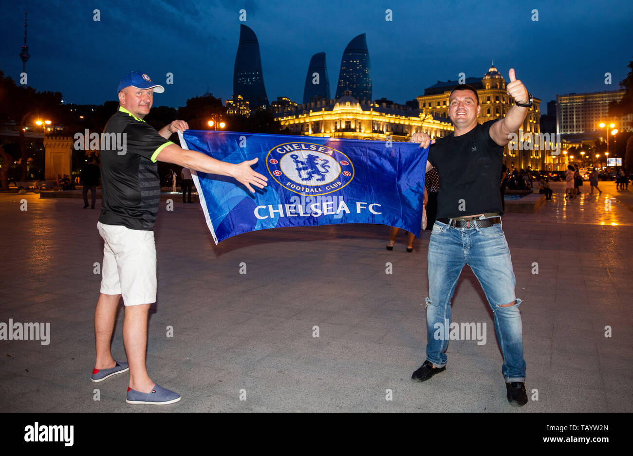 Russia Chelsea fans pose in Baku, Azerbaijan Stock Photo - Alamy
