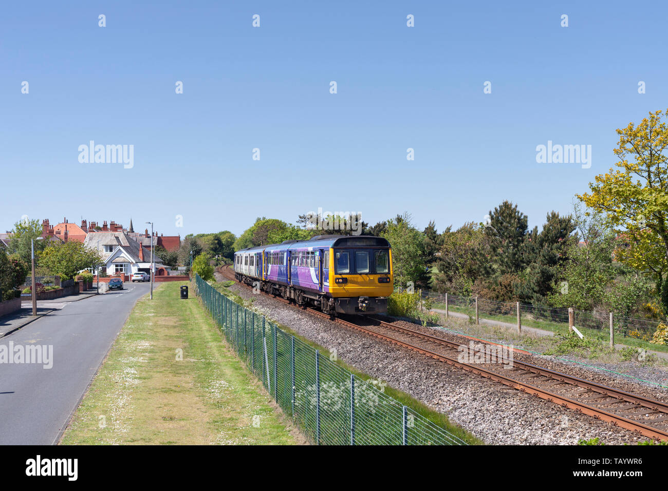 Arriva Northern rail class 142 pacer train 142054 with class 150 sprinter 150149 passing Andsell ...