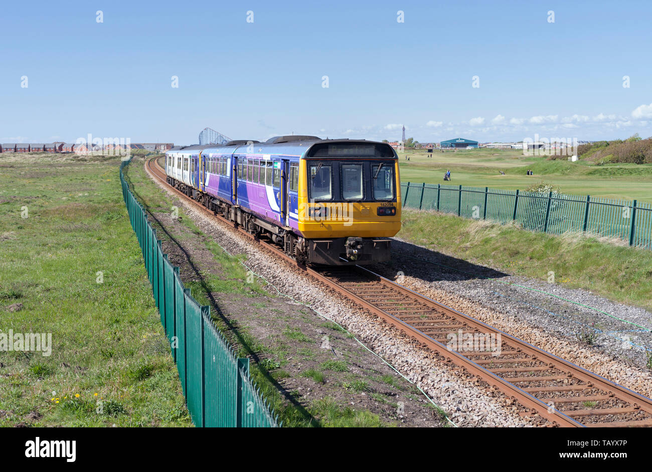 Arriva Northern rail class 142 pacer train 142054 with class 150 sprinter 150149 passing Starr ...
