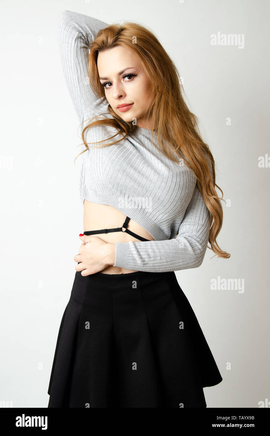 Shapely girl from Poland. Young female model posing in studio with ...