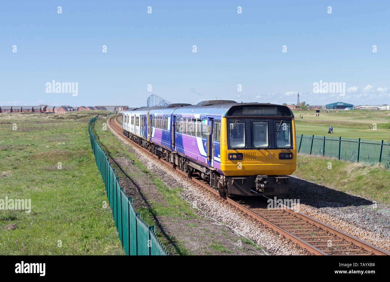 Arriva Northern rail class 142 pacer train 142054 with class 150 sprinter 150149 passing Starr ...