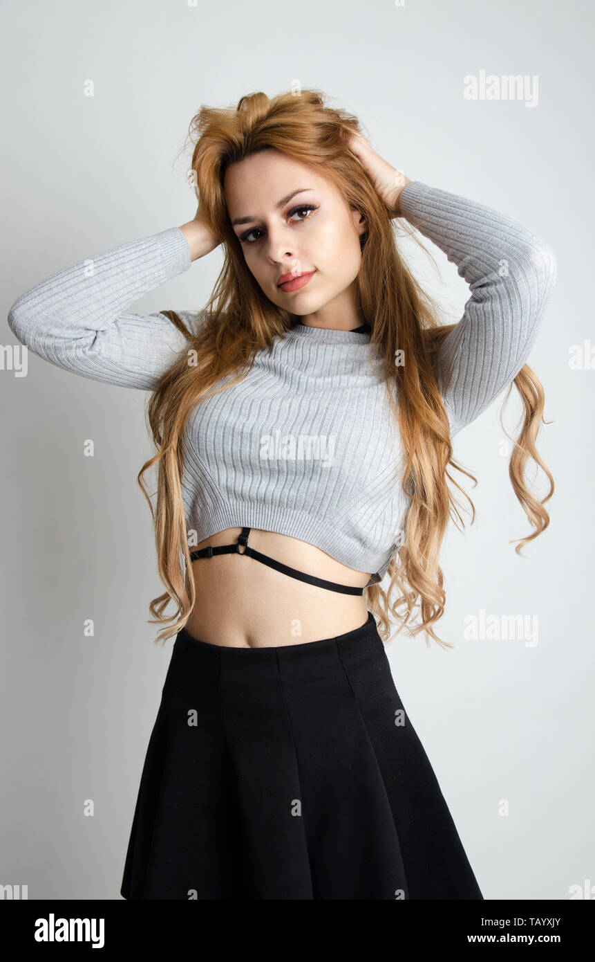 Shapely girl from Poland. Young female model posing in studio with ...