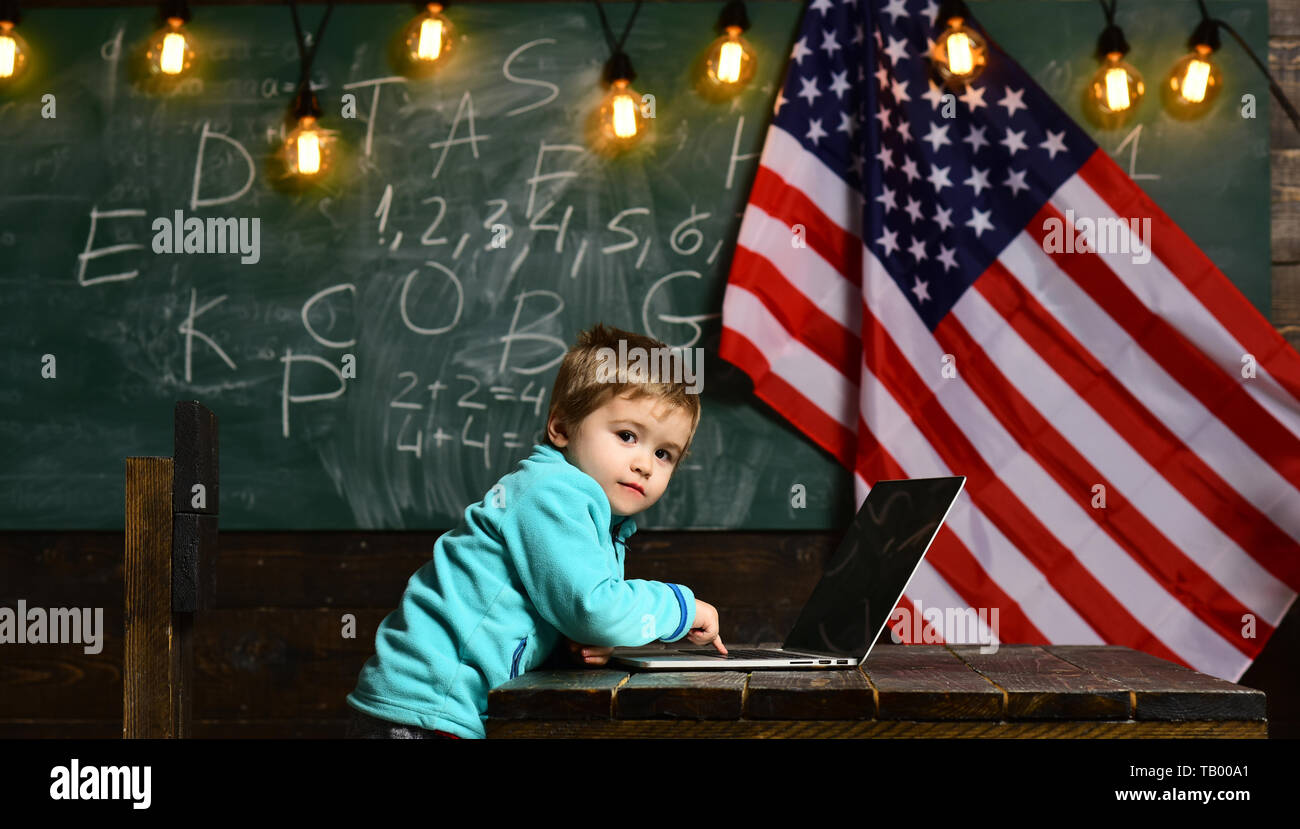 Happy independence day of the usa. independence day of little boy with ...