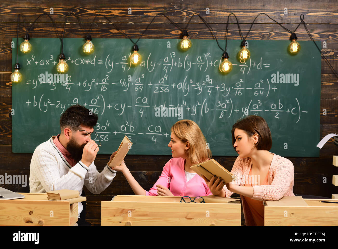 Teamwork at education centre. Friendship. Friends make decision and ...