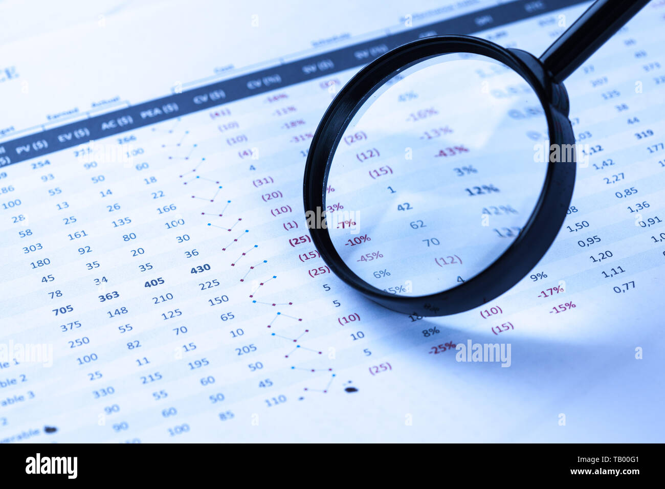 Magnifying glass over financial graph hi-res stock photography and ...