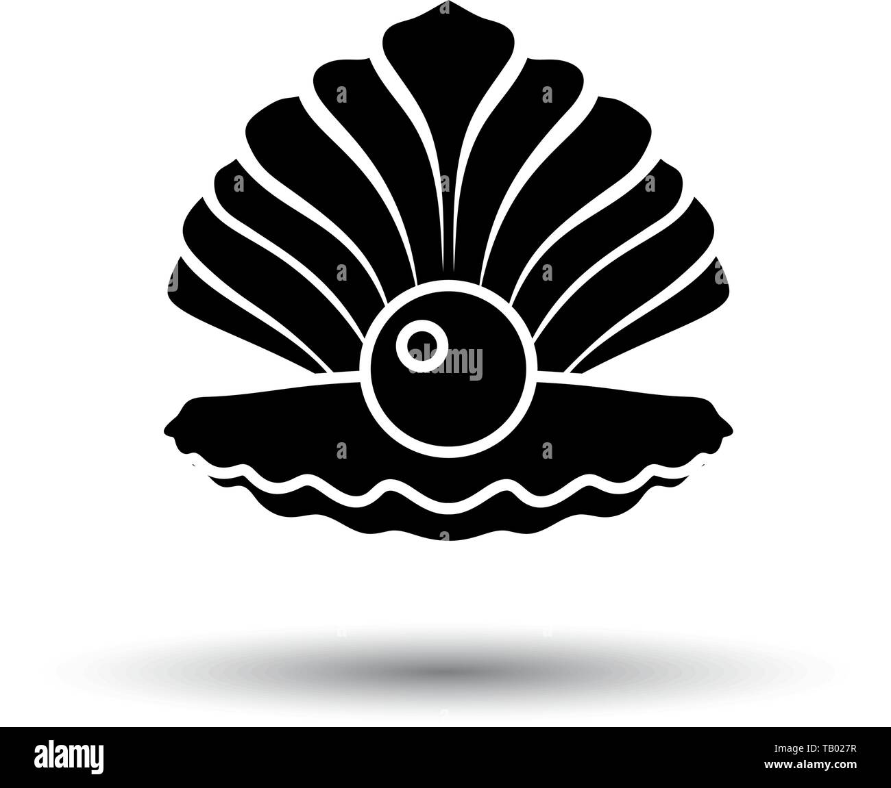 Open Seashell Icon. Black on White Background With Shadow. Vector ...