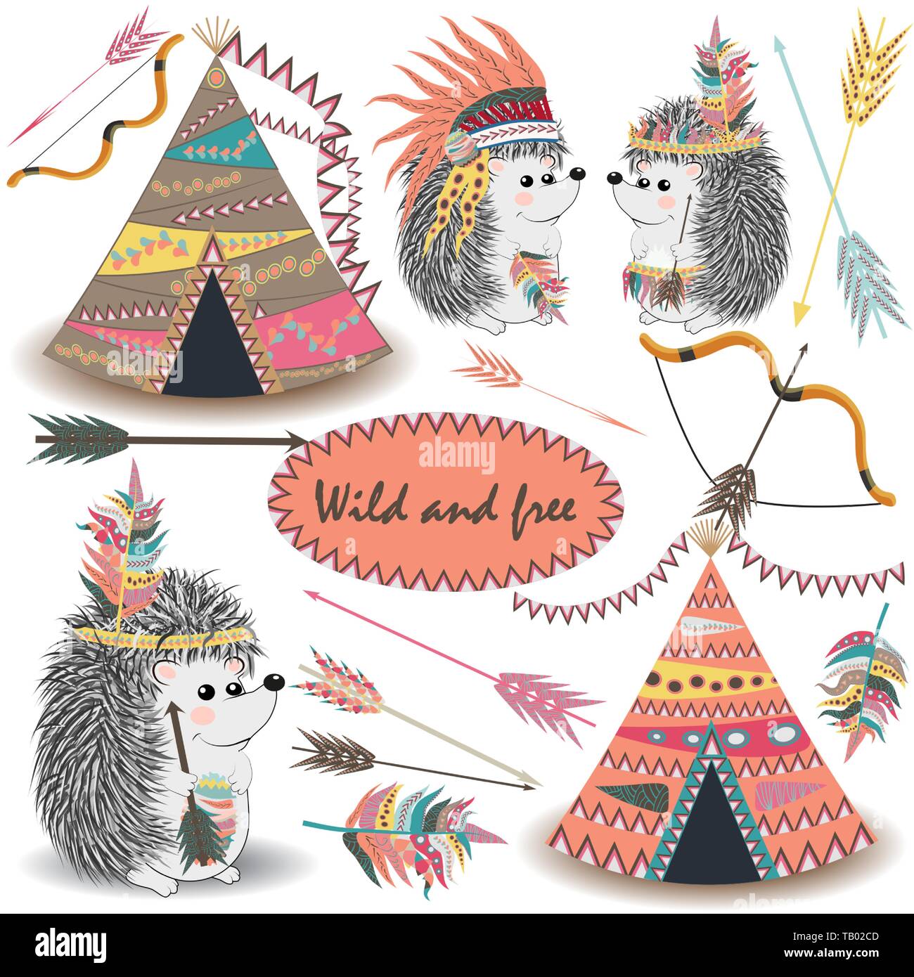 Tribal Collections Set with teepee tens, arrows, feathers, tribal ...