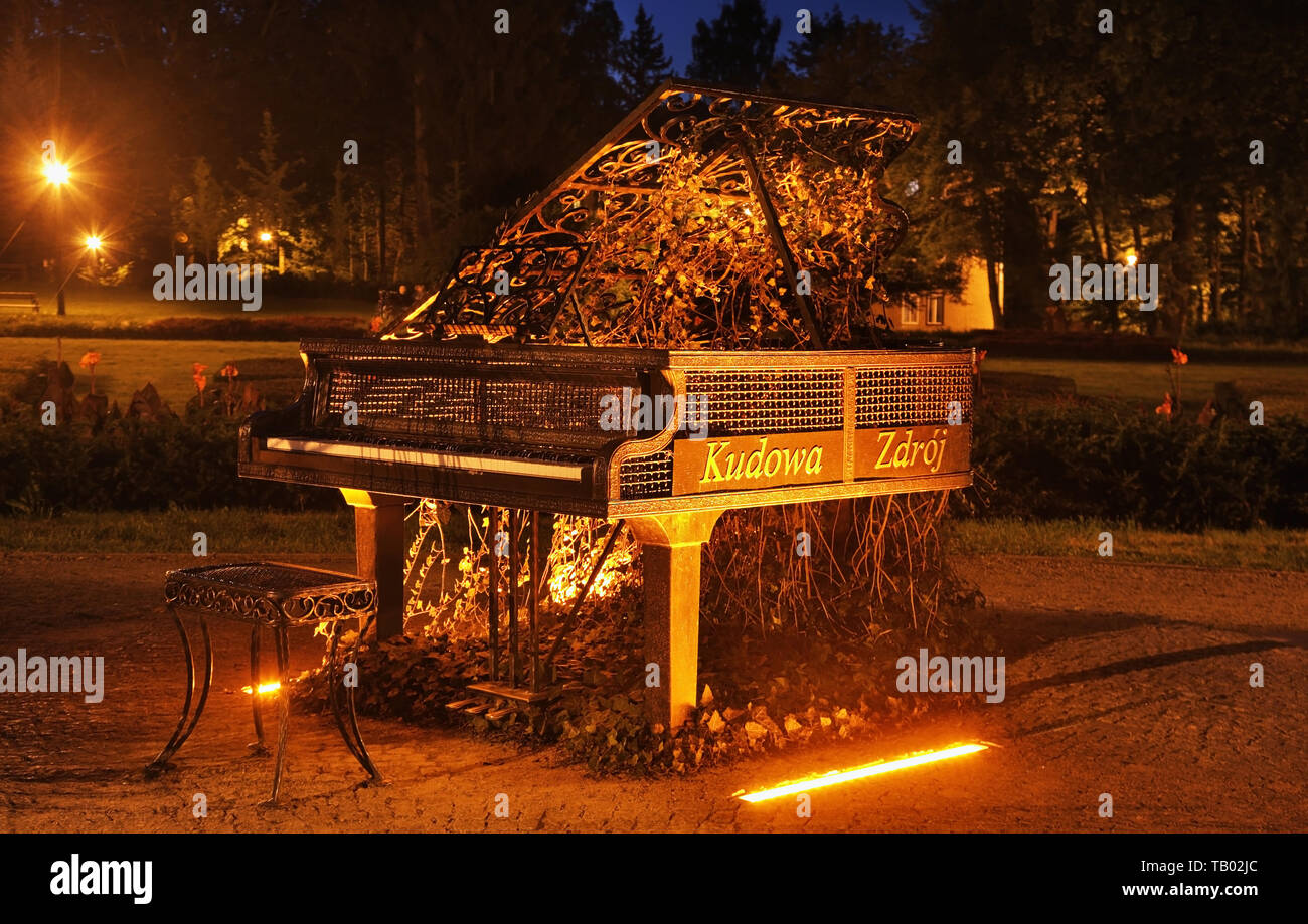 Metal grand piano at Music garden in Kudowa-Zdroj. Poland Stock Photo ...