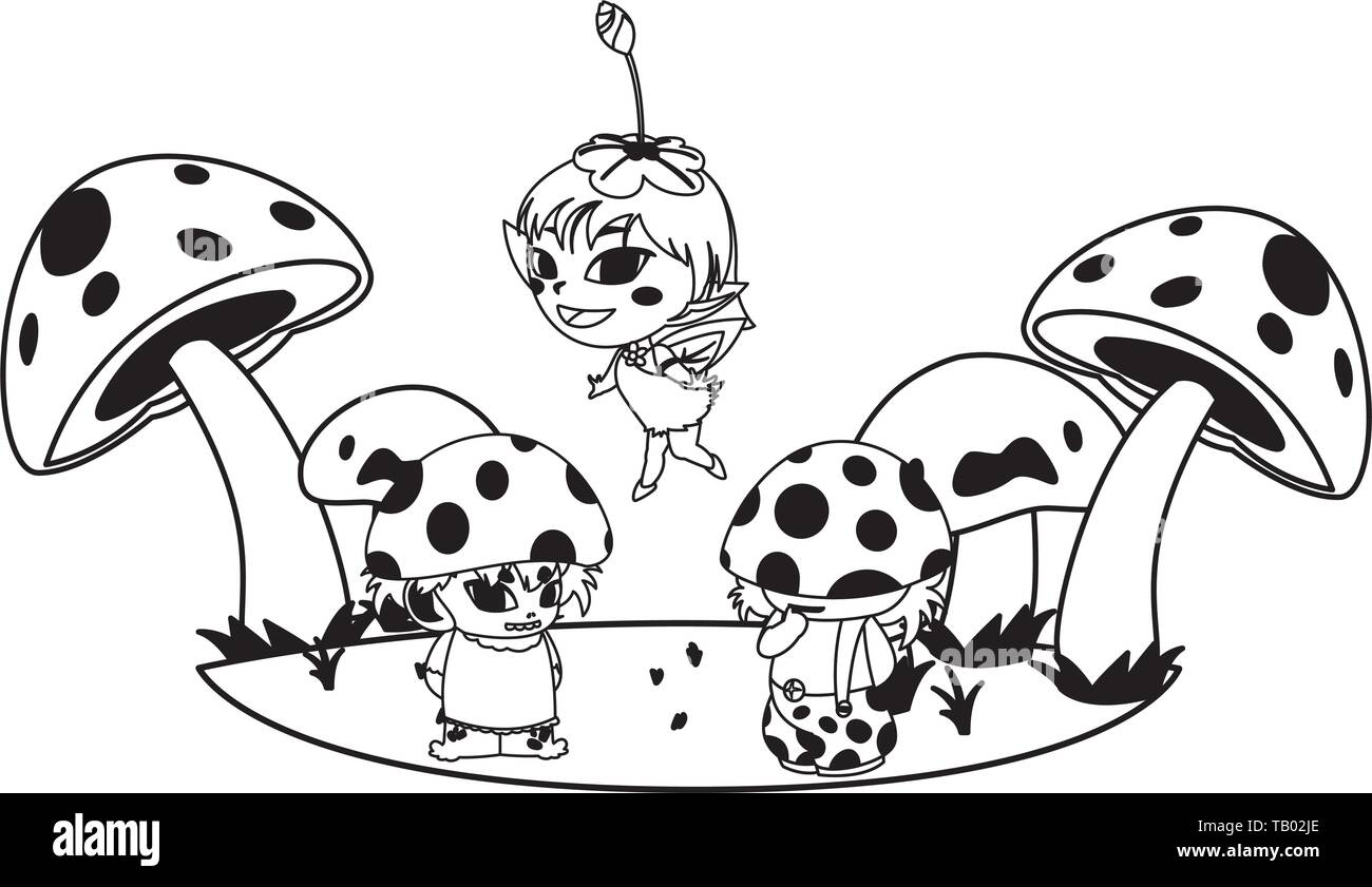 fungus elfs and fairy in the garden vector illustration design Stock ...