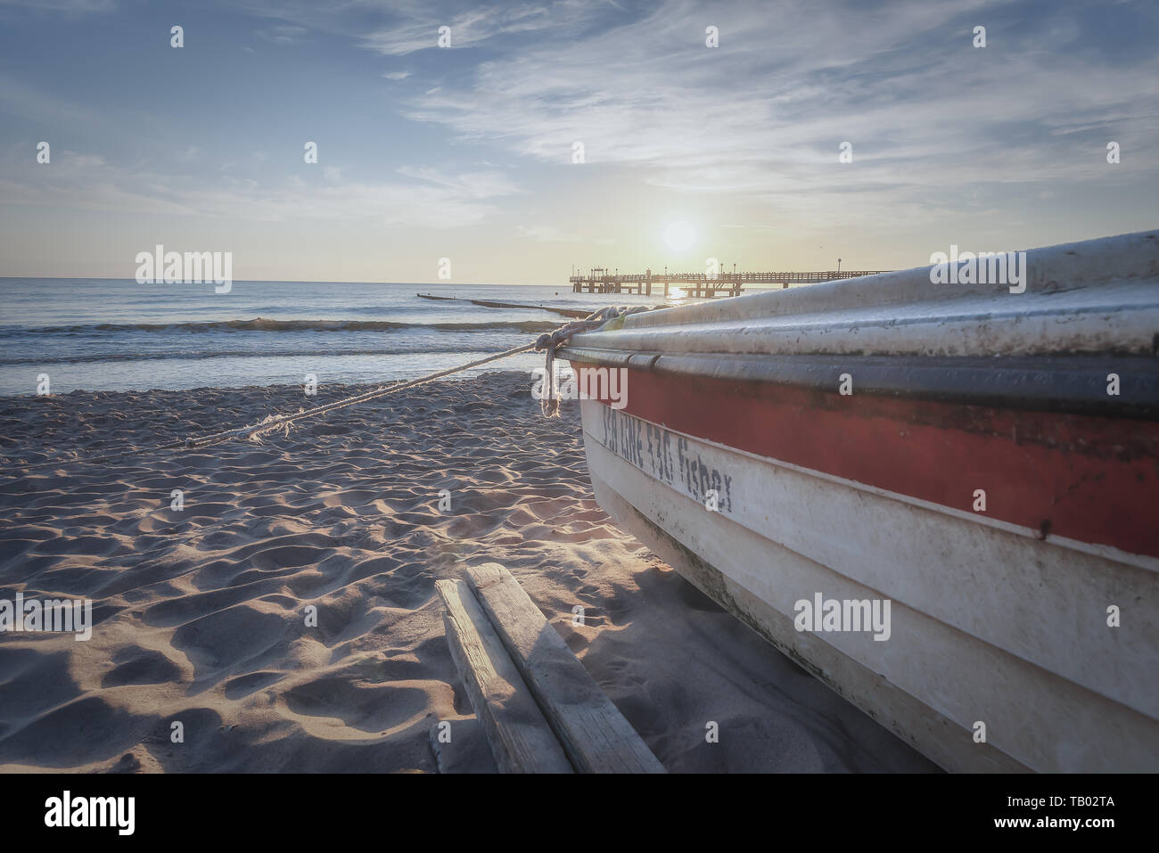 Fisher man boat on Koserow beach, Usedom, Germany Stock Photo - Alamy