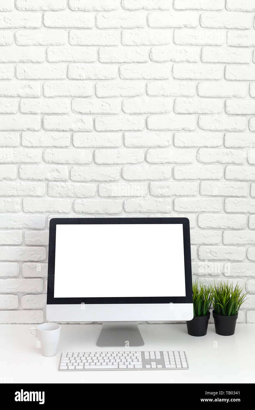 working table with computer Stock Photo - Alamy