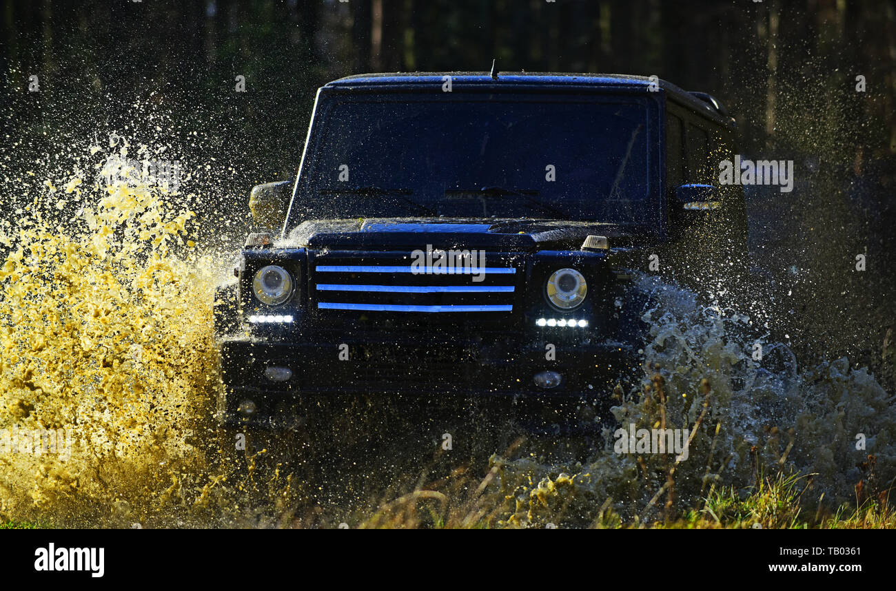 Car racing in autumn forest. Extreme, challenge and 4x4 vehicle concept ...