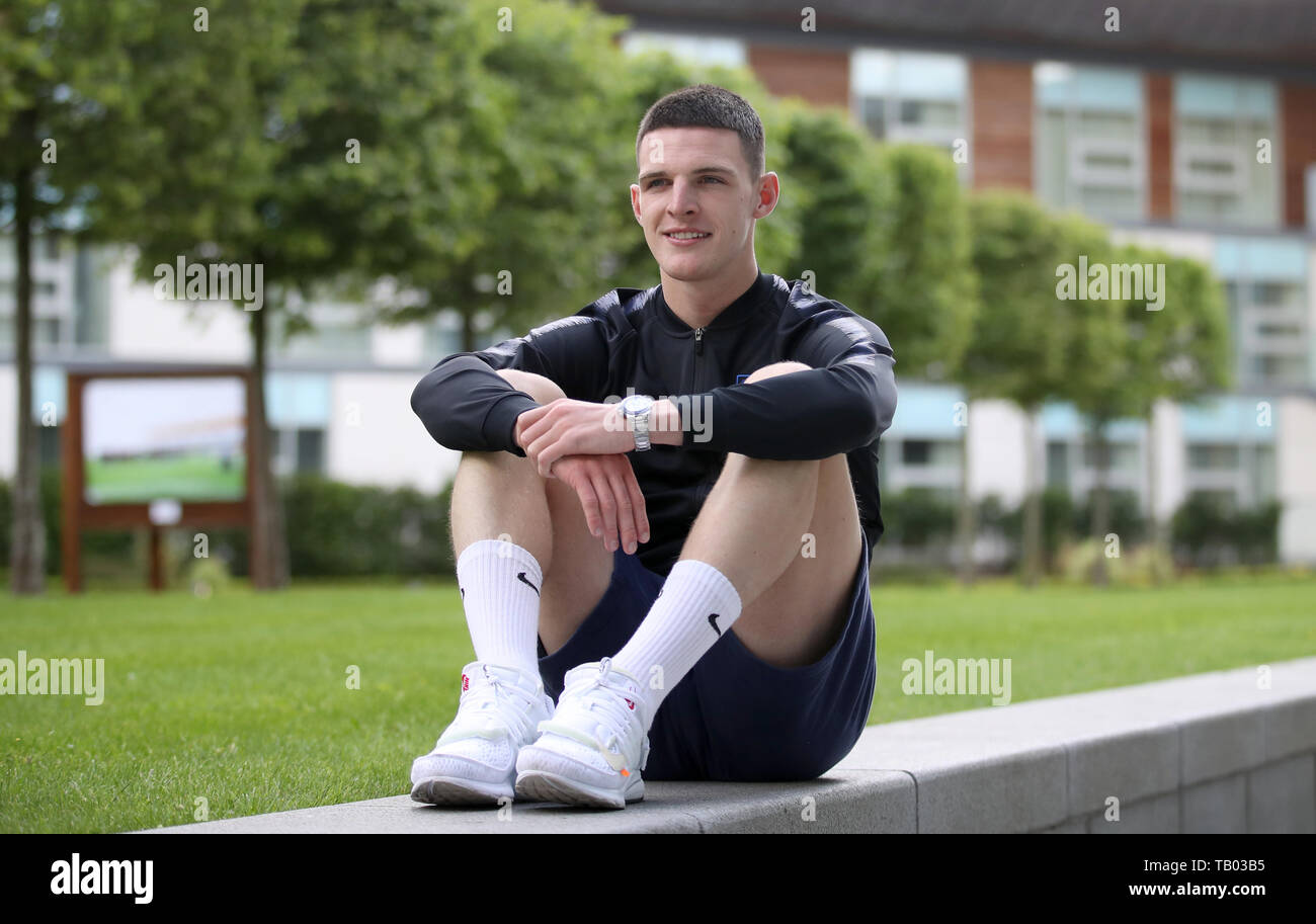 England's Declan Rice poses for a photo after a press conference at St ...