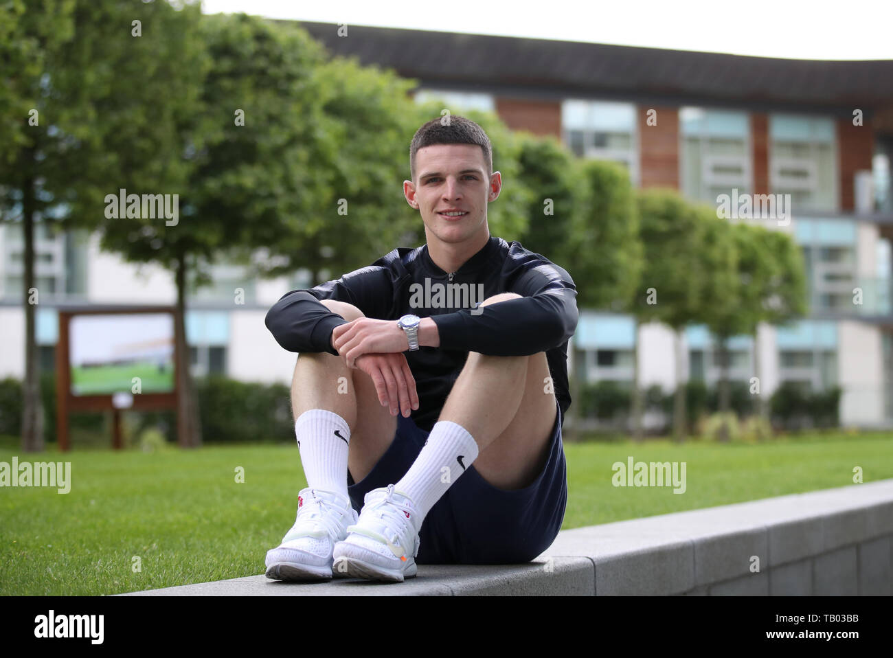 England's Declan Rice poses for a photo after a press conference at St ...