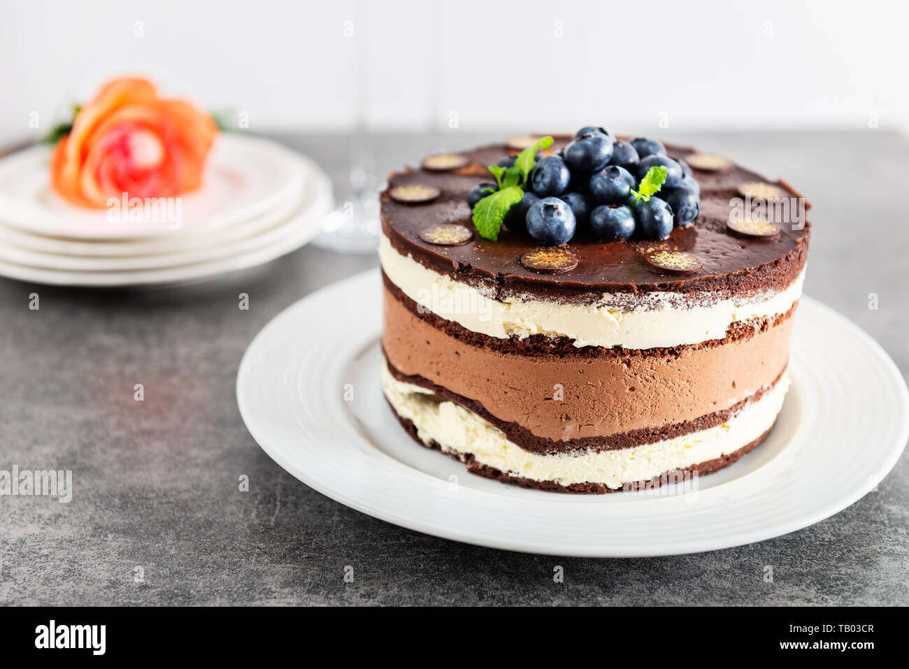 Belgian Chocolate Layered Gateau. Layers of moist choco sponge, vanilla ...